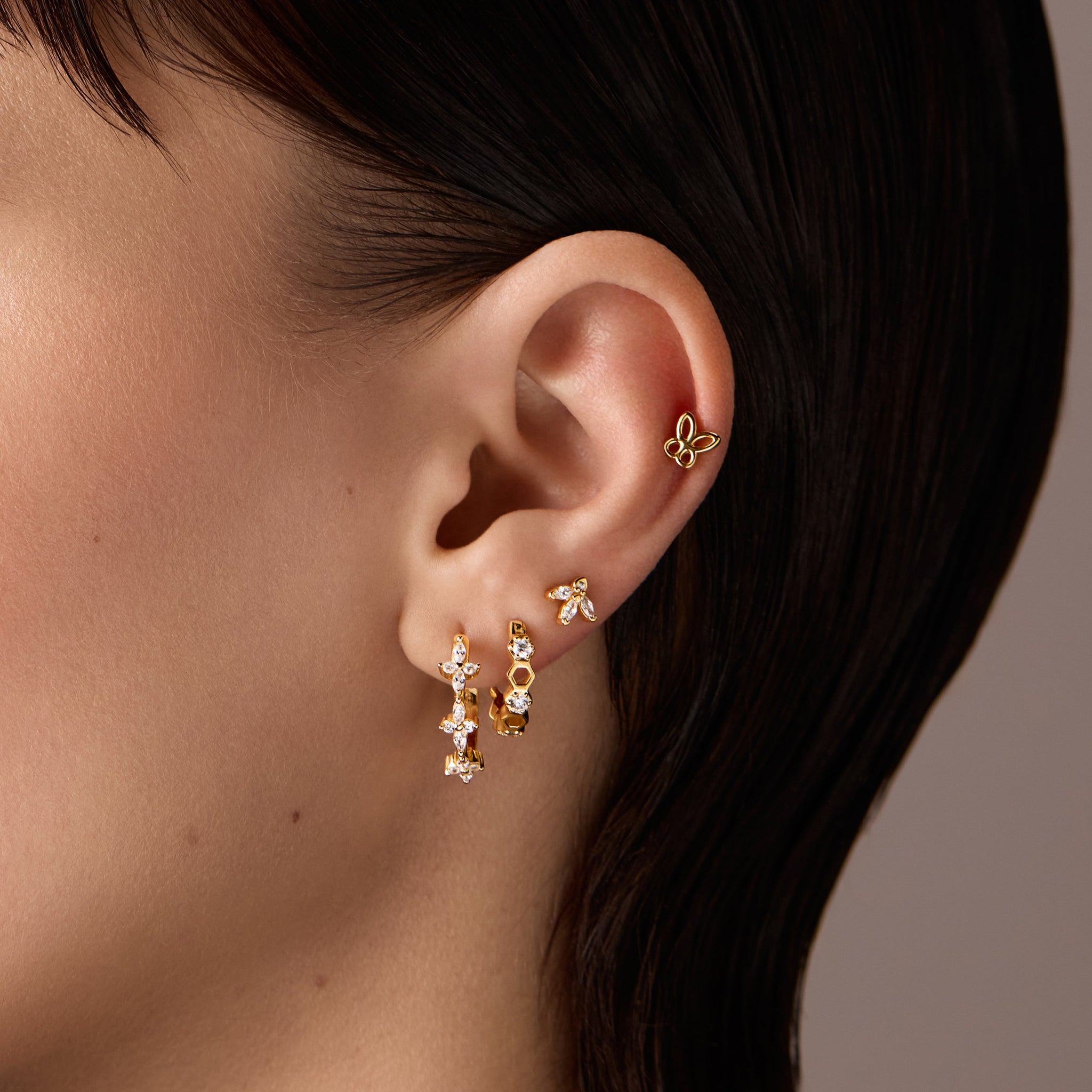 Composition bijoux d'oreilles Flora - argent fin doré 18k